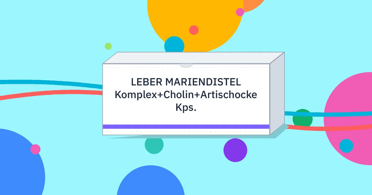 Symbolbild: Packung mit der Aufschrift LEBER MARIENDISTEL Komplex+Cholin+Artischocke Kps. (PZN 19223754) – Verfügbarkeit und Bezug in Apotheken in Frankfurt am Main