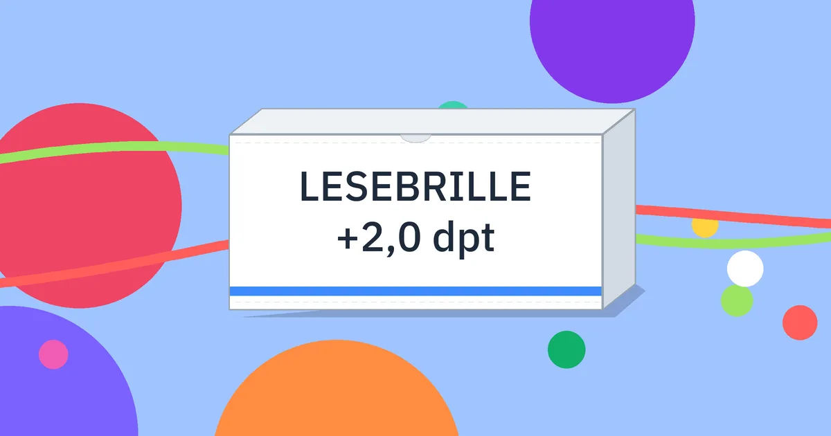 Symbolbild: Packung mit der Aufschrift LESEBRILLE +2,0 dpt (PZN 06936949) – Verfügbarkeit und Bezug in Apotheken in Frankfurt am Main