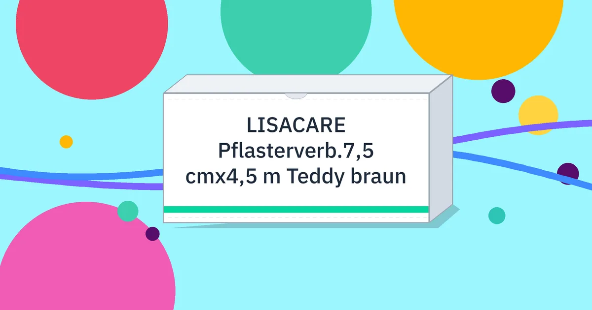 Symbolbild: Packung mit der Aufschrift LISACARE Pflasterverb.7,5 cmx4,5 m Teddy braun (PZN 17892876) – Verfügbarkeit und Bezug in Apotheken in Frankfurt am Main