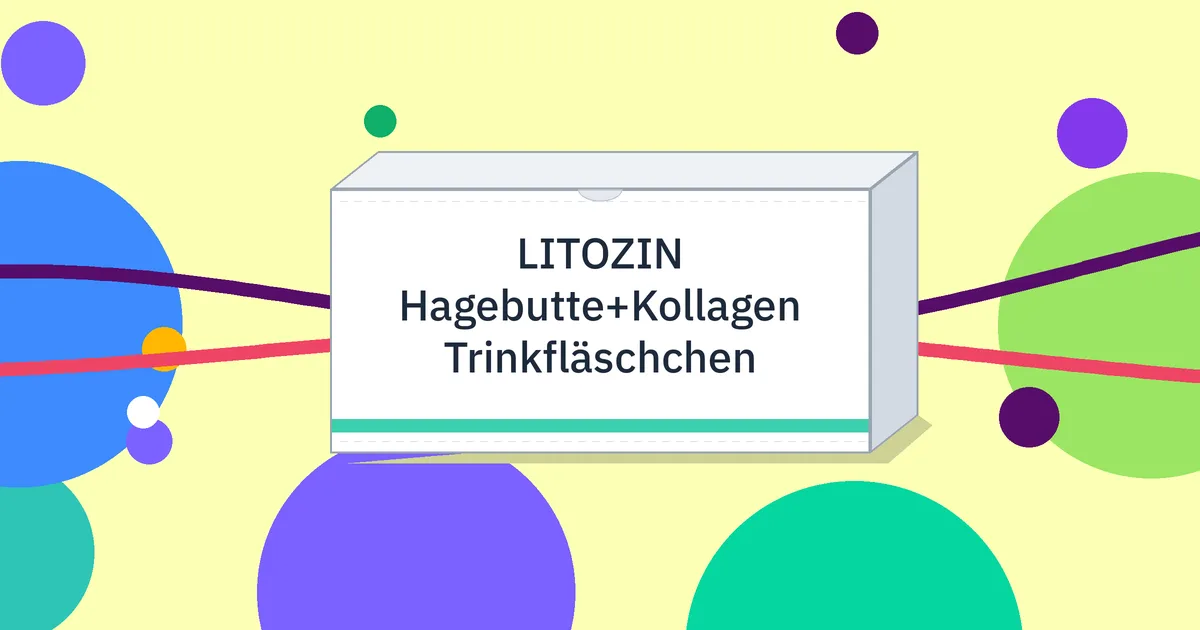 Symbolbild: Packung mit der Aufschrift LITOZIN Hagebutte+Kollagen Trinkfläschchen (PZN 11138061) – Verfügbarkeit und Bezug in Apotheken in Frankfurt am Main