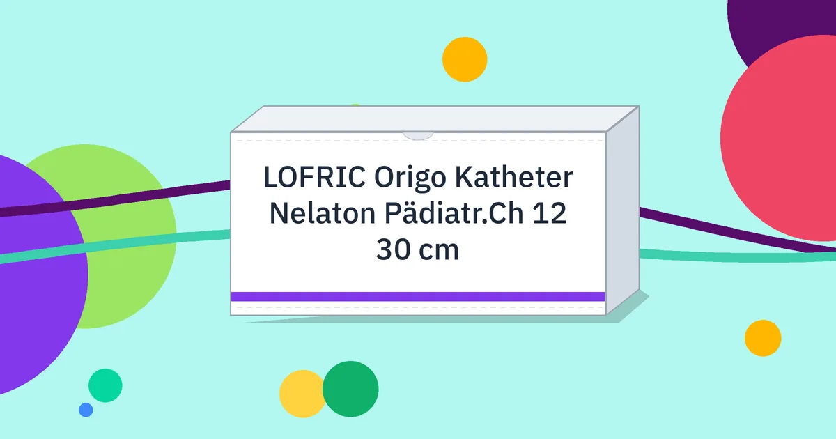 Symbolbild: Packung mit der Aufschrift LOFRIC Origo Katheter Nelaton Pädiatr.Ch 12 30 cm (PZN 16671788) – Verfügbarkeit und Bezug in Apotheken in Frankfurt am Main