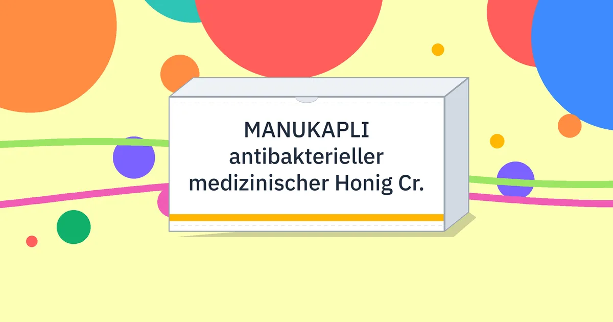 Symbolbild: Packung mit der Aufschrift MANUKAPLI antibakterieller medizinischer Honig Cr. (PZN 20581743) – Verfügbarkeit und Bezug in Apotheken in Frankfurt am Main