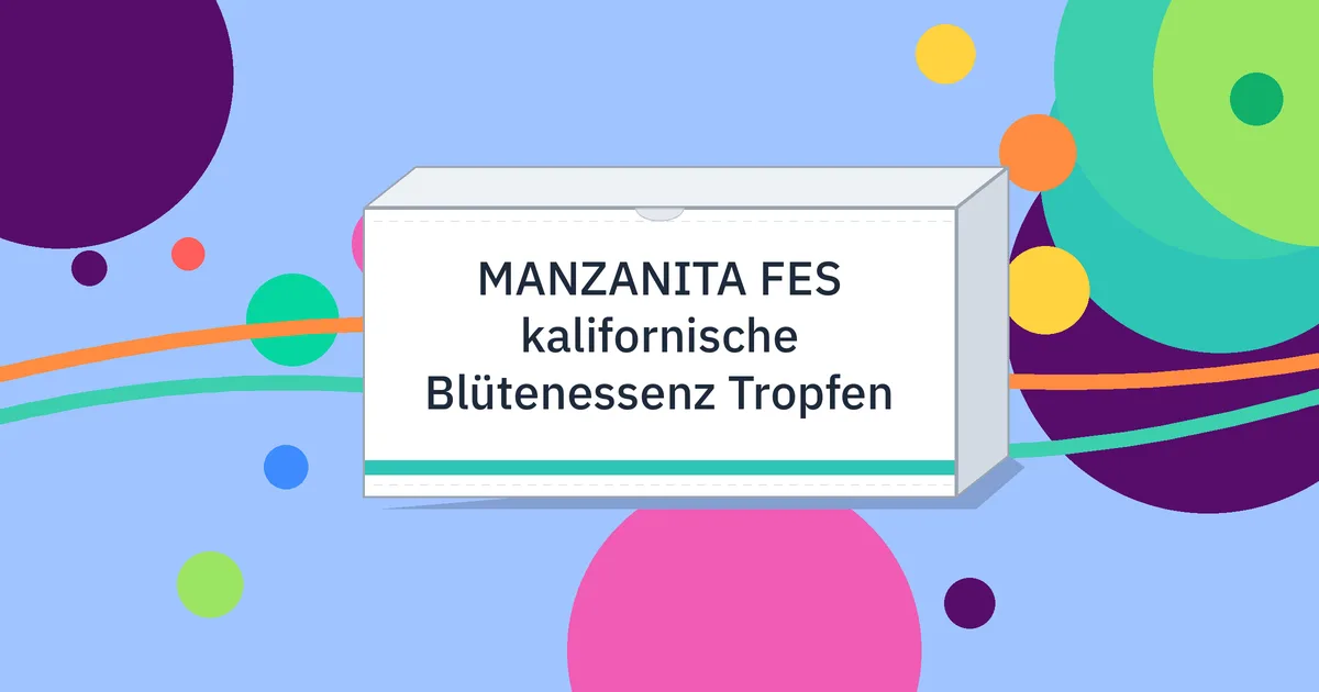 Symbolbild: Packung mit der Aufschrift MANZANITA FES kalifornische Blütenessenz Tropfen (PZN 09173570) – Verfügbarkeit und Bezug in Apotheken in Frankfurt am Main