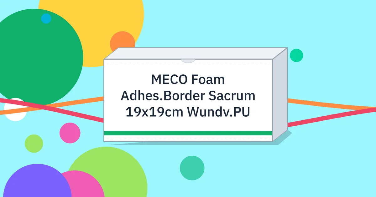 Symbolbild: Packung mit der Aufschrift MECO Foam Adhes.Border Sacrum 19x19cm Wundv.PU (PZN 18224875) – Verfügbarkeit und Bezug in Apotheken in Frankfurt am Main