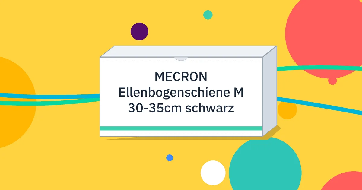 Symbolbild: Packung mit der Aufschrift MECRON Ellenbogenschiene M 30-35cm schwarz (PZN 02909743) – Verfügbarkeit und Bezug in Apotheken in Frankfurt am Main