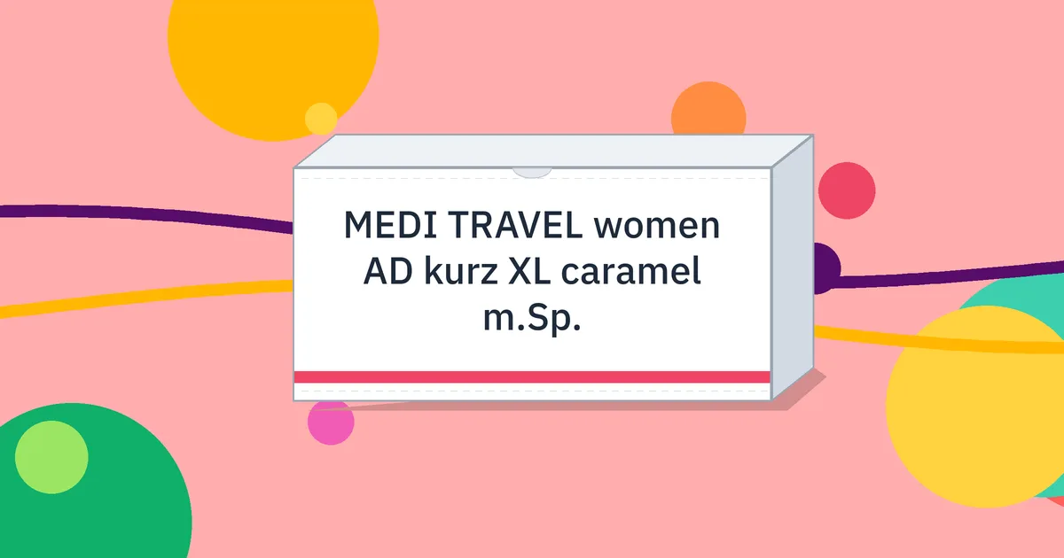 Symbolbild: Packung mit der Aufschrift MEDI TRAVEL women AD kurz XL caramel m.Sp. (PZN 15198048) – Verfügbarkeit und Bezug in Apotheken in Frankfurt am Main