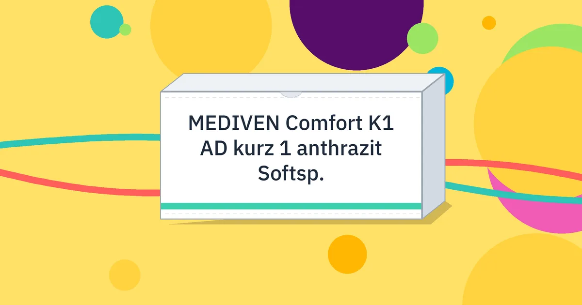 Symbolbild: Packung mit der Aufschrift MEDIVEN Comfort K1 AD kurz 1 anthrazit Softsp. (PZN 14562575) – Verfügbarkeit und Bezug in Apotheken in Frankfurt am Main