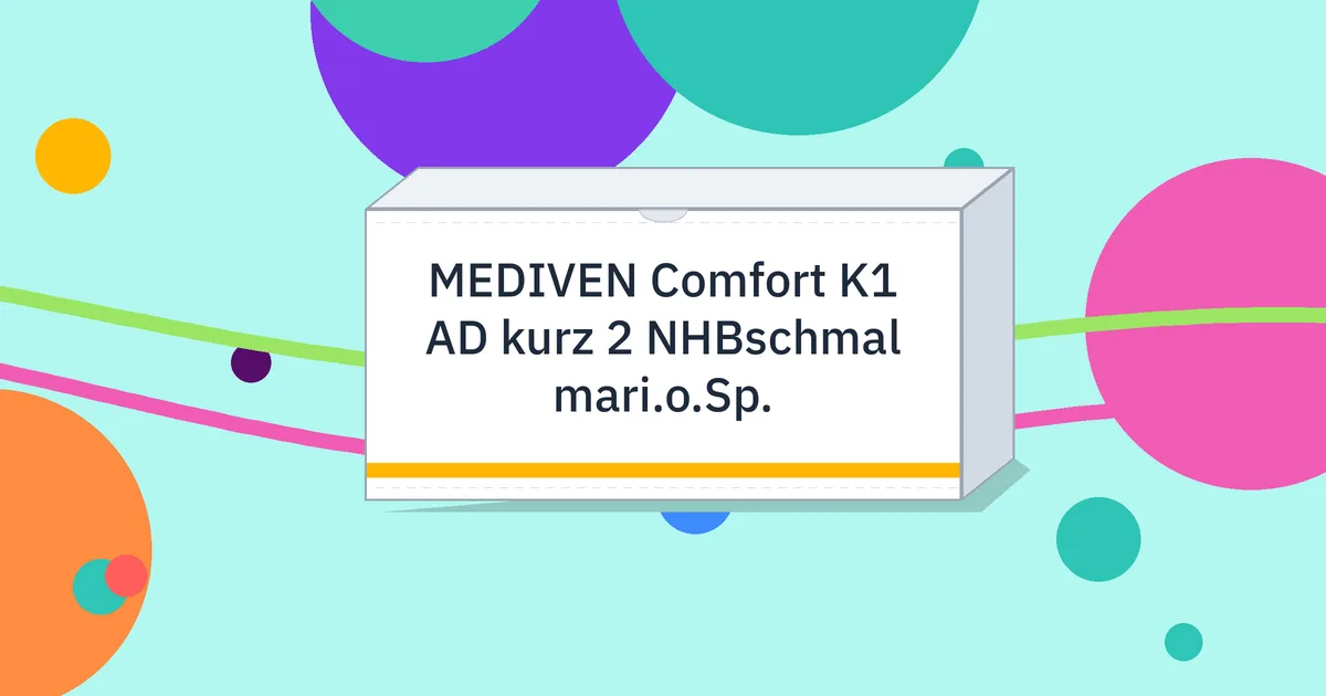 Symbolbild: Packung mit der Aufschrift MEDIVEN Comfort K1 AD kurz 2 NHBschmal mari.o.Sp. (PZN 14558303) – Verfügbarkeit und Bezug in Apotheken in Frankfurt am Main