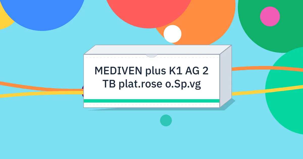 Symbolbild: Packung mit der Aufschrift MEDIVEN plus K1 AG 2 TB plat.rose o.Sp.vg (PZN 15060019) – Verfügbarkeit und Bezug in Apotheken in Frankfurt am Main