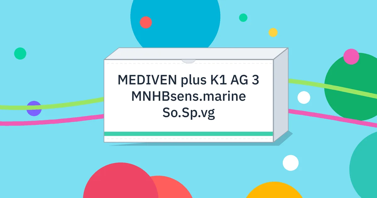 Symbolbild: Packung mit der Aufschrift MEDIVEN plus K1 AG 3 MNHBsens.marine So.Sp.vg (PZN 15918011) – Verfügbarkeit und Bezug in Apotheken in Frankfurt am Main