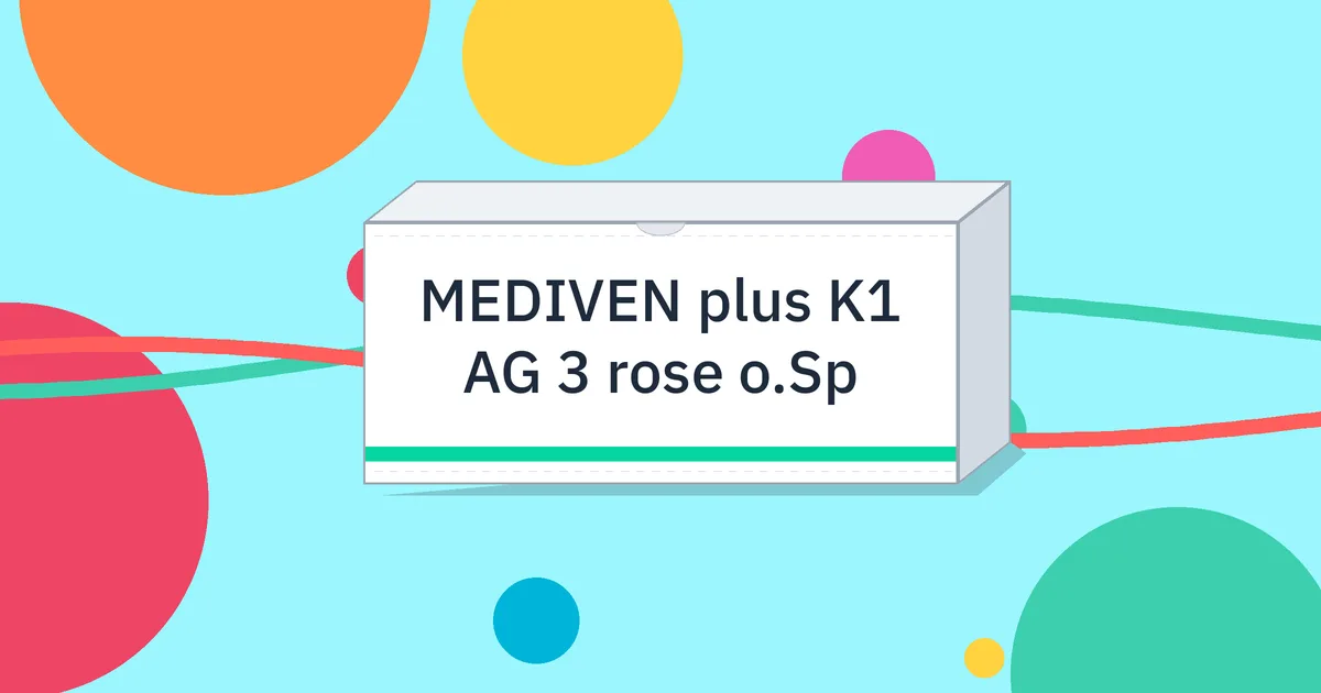 Symbolbild: Packung mit der Aufschrift MEDIVEN plus K1 AG 3 rose o.Sp (PZN 15056064) – Verfügbarkeit und Bezug in Apotheken in Frankfurt am Main