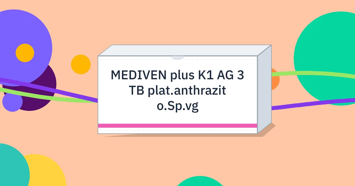 Symbolbild: Packung mit der Aufschrift MEDIVEN plus K1 AG 3 TB plat.anthrazit o.Sp.vg (PZN 15059594) – Verfügbarkeit und Bezug in Apotheken in Frankfurt am Main
