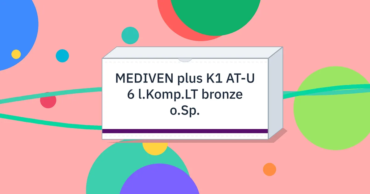 Symbolbild: Packung mit der Aufschrift MEDIVEN plus K1 AT-U 6 l.Komp.LT bronze o.Sp. (PZN 15033620) – Verfügbarkeit und Bezug in Apotheken in Frankfurt am Main