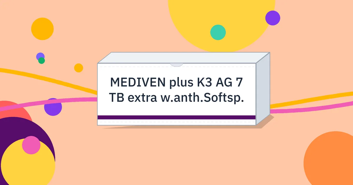 Symbolbild: Packung mit der Aufschrift MEDIVEN plus K3 AG 7 TB extra w.anth.Softsp. (PZN 15179051) – Verfügbarkeit und Bezug in Apotheken in Frankfurt am Main