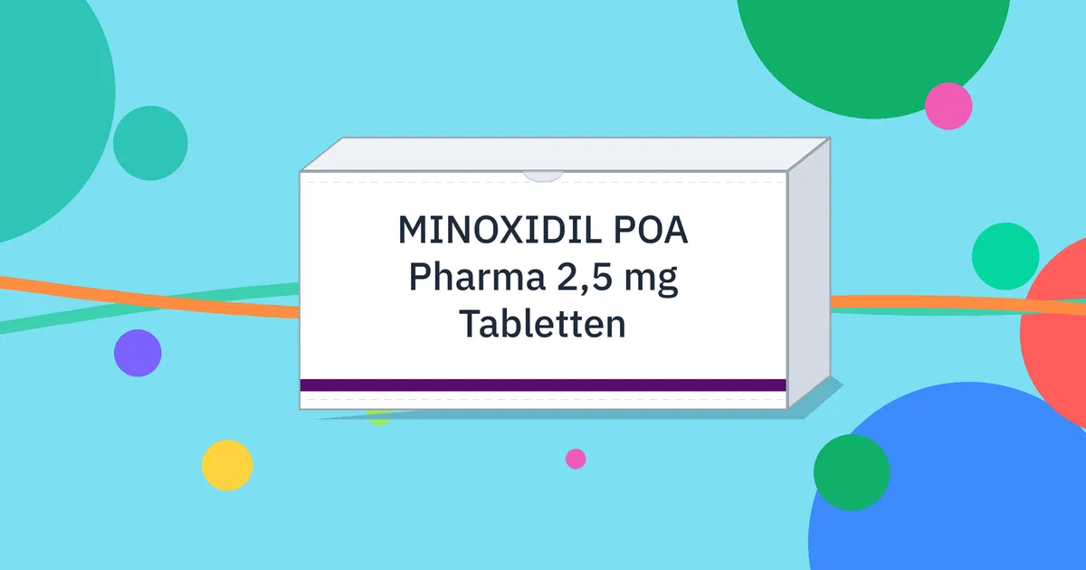 Symbolbild: Packung mit der Aufschrift MINOXIDIL POA Pharma 2,5 mg Tabletten (PZN 18766576) – Verfügbarkeit und Bezug in Apotheken in Frankfurt am Main