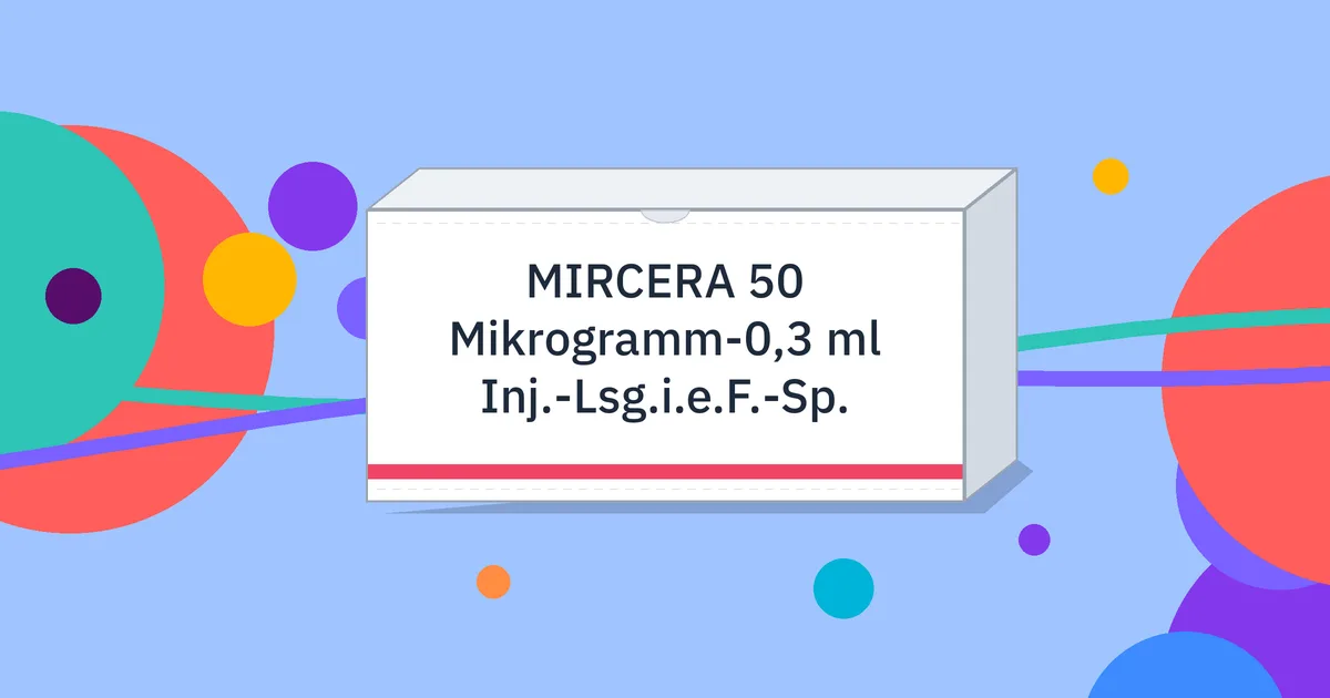 Symbolbild: Packung mit der Aufschrift MIRCERA 50 Mikrogramm-0,3 ml Inj.-Lsg.i.e.F.-Sp. (PZN 17601502) – Verfügbarkeit und Bezug in Apotheken in Frankfurt am Main