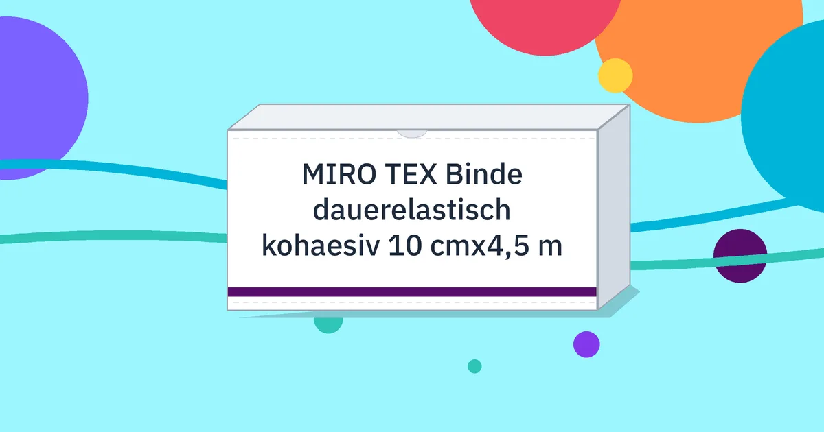 Symbolbild: Packung mit der Aufschrift MIRO TEX Binde dauerelastisch kohaesiv 10 cmx4,5 m (PZN 06854849) – Verfügbarkeit und Bezug in Apotheken in Frankfurt am Main