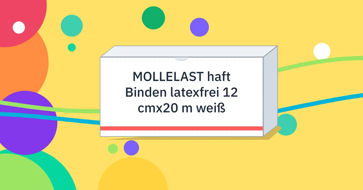 Symbolbild: Packung mit der Aufschrift MOLLELAST haft Binden latexfrei 12 cmx20 m weiß (PZN 09886198) – Verfügbarkeit und Bezug in Apotheken in Frankfurt am Main