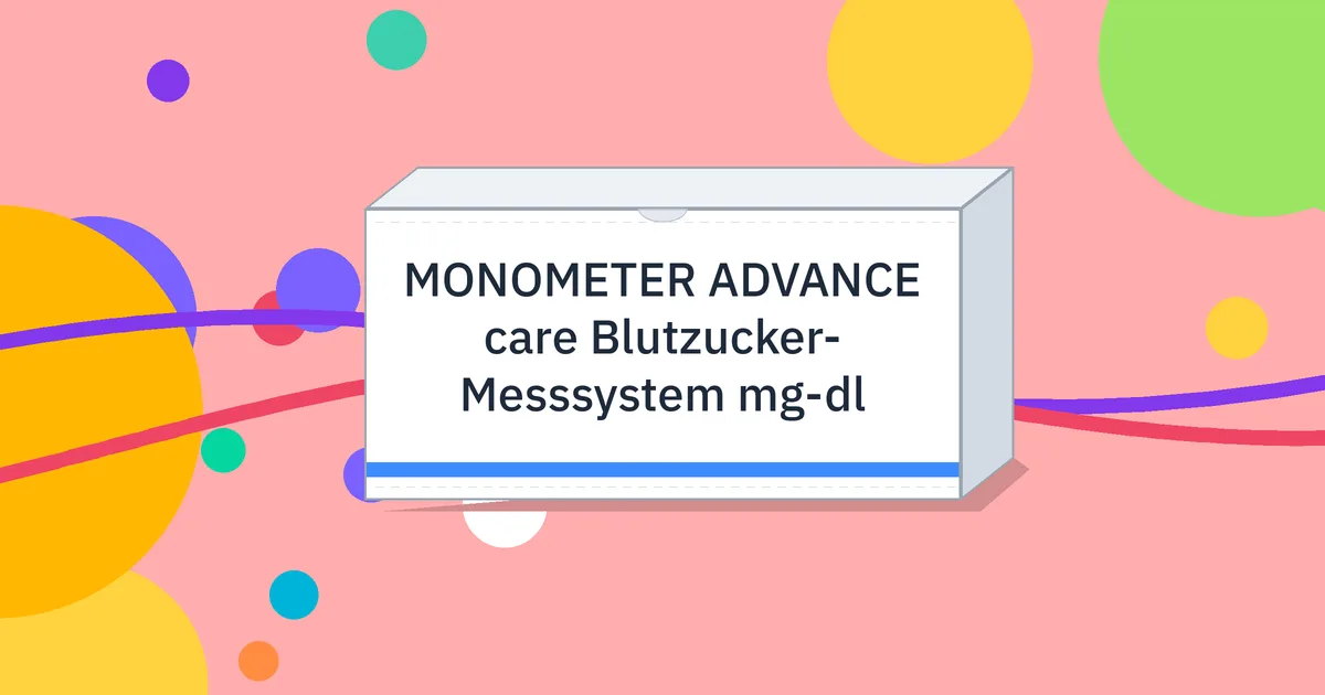Symbolbild: Packung mit der Aufschrift MONOMETER ADVANCE care Blutzucker-Messsystem mg-dl (PZN 18839625) – Verfügbarkeit und Bezug in Apotheken in Frankfurt am Main