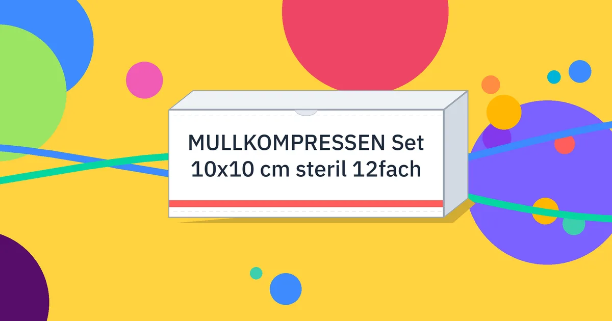 Symbolbild: Packung mit der Aufschrift MULLKOMPRESSEN Set 10x10 cm steril 12fach (PZN 05100700) – Verfügbarkeit und Bezug in Apotheken in Frankfurt am Main