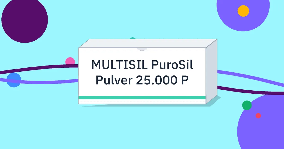 Symbolbild: Packung mit der Aufschrift MULTISIL PuroSil Pulver 25.000 P (PZN 15393732) – Verfügbarkeit und Bezug in Apotheken in Frankfurt am Main