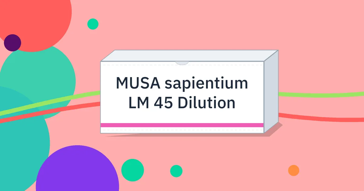 Symbolbild: Packung mit der Aufschrift MUSA sapientium LM 45 Dilution (PZN 13611923) – Verfügbarkeit und Bezug in Apotheken in Frankfurt am Main