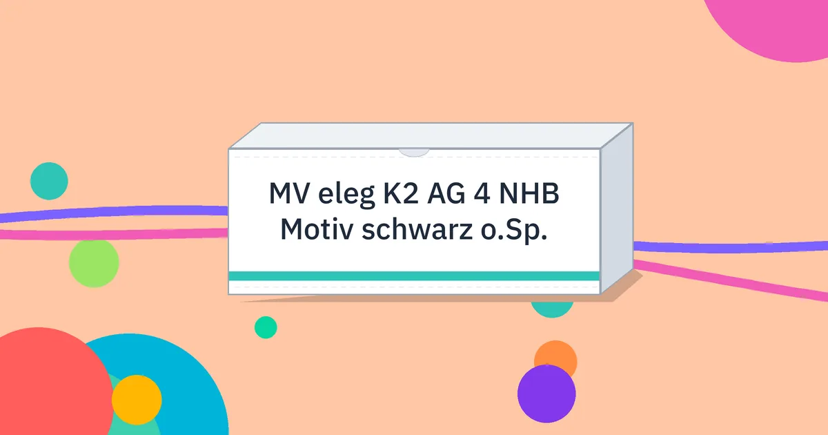 Symbolbild: Packung mit der Aufschrift MV eleg K2 AG 4 NHB Motiv schwarz o.Sp. (PZN 15723141) – Verfügbarkeit und Bezug in Apotheken in Frankfurt am Main