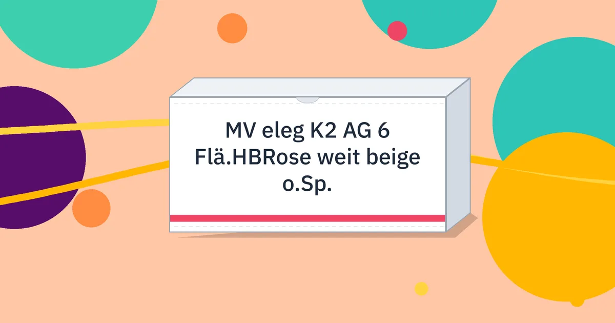 Symbolbild: Packung mit der Aufschrift MV eleg K2 AG 6 Flä.HBRose weit beige o.Sp. (PZN 15720579) – Verfügbarkeit und Bezug in Apotheken in Frankfurt am Main