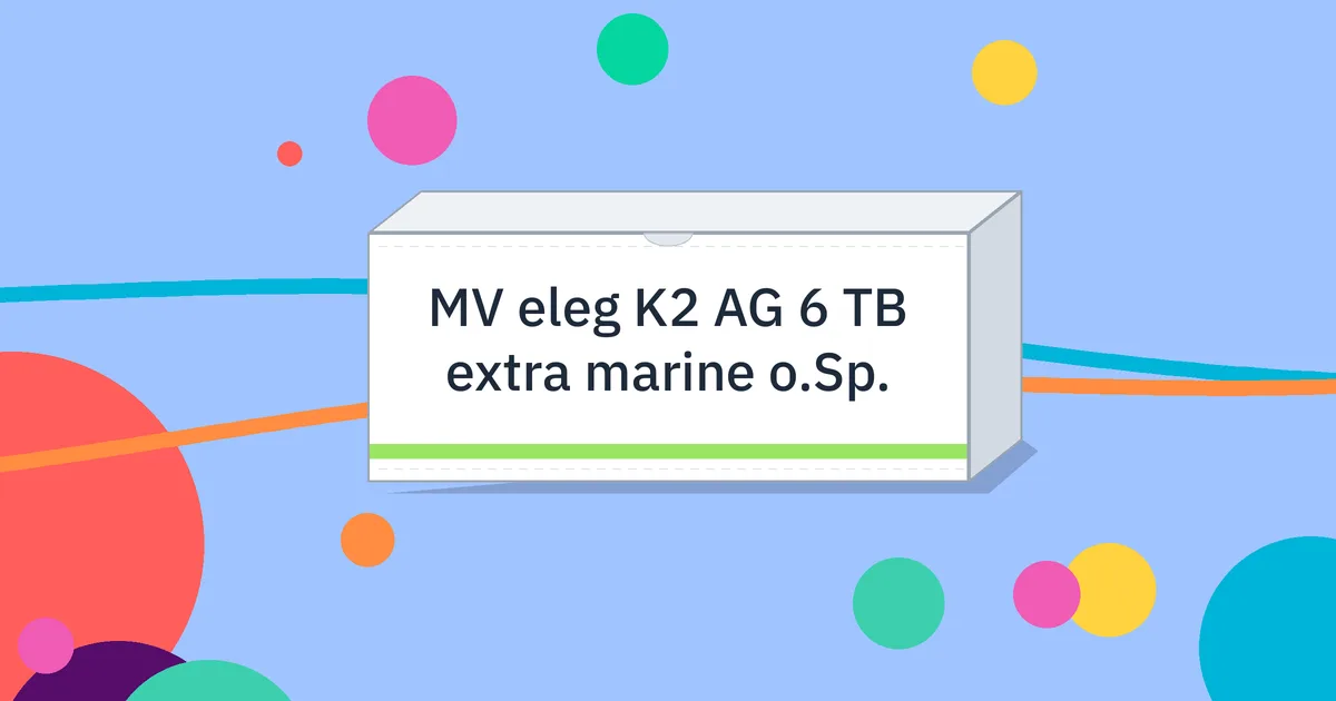 Symbolbild: Packung mit der Aufschrift MV eleg K2 AG 6 TB extra marine o.Sp. (PZN 14610392) – Verfügbarkeit und Bezug in Apotheken in Frankfurt am Main