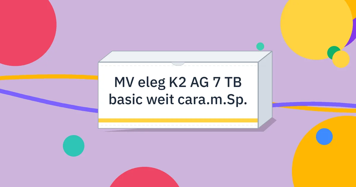 Symbolbild: Packung mit der Aufschrift MV eleg K2 AG 7 TB basic weit cara.m.Sp. (PZN 00210128) – Verfügbarkeit und Bezug in Apotheken in Frankfurt am Main