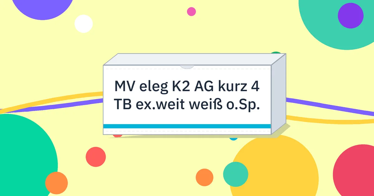 Symbolbild: Packung mit der Aufschrift MV eleg K2 AG kurz 4 TB ex.weit weiß o.Sp. (PZN 09880623) – Verfügbarkeit und Bezug in Apotheken in Frankfurt am Main