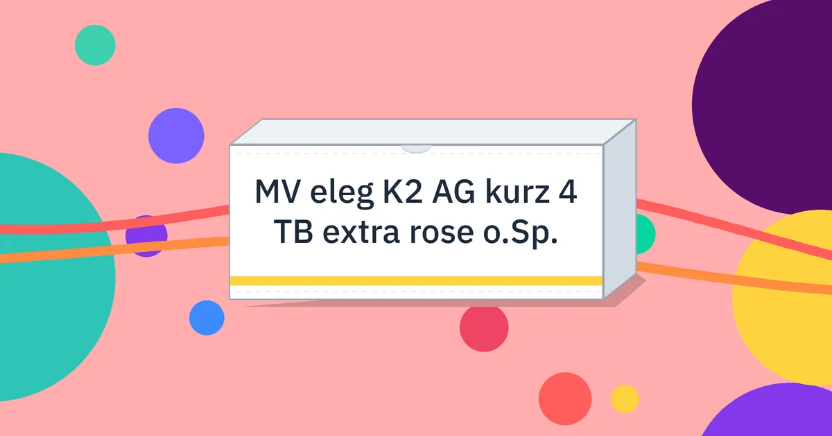 Symbolbild: Packung mit der Aufschrift MV eleg K2 AG kurz 4 TB extra rose o.Sp. (PZN 14696850) – Verfügbarkeit und Bezug in Apotheken in Frankfurt am Main