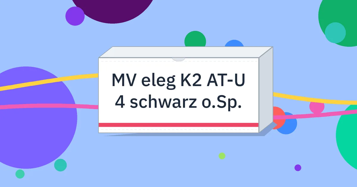 Symbolbild: Packung mit der Aufschrift MV eleg K2 AT-U 4 schwarz o.Sp. (PZN 00313874) – Verfügbarkeit und Bezug in Apotheken in Frankfurt am Main