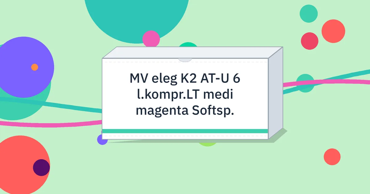 Symbolbild: Packung mit der Aufschrift MV eleg K2 AT-U 6 l.kompr.LT medi magenta Softsp. (PZN 15289874) – Verfügbarkeit und Bezug in Apotheken in Frankfurt am Main