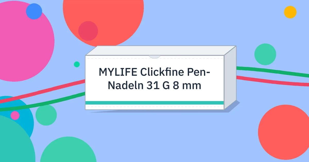 Symbolbild: Packung mit der Aufschrift MYLIFE Clickfine Pen-Nadeln 31 G 8 mm (PZN 11189868) – Verfügbarkeit und Bezug in Apotheken in Frankfurt am Main