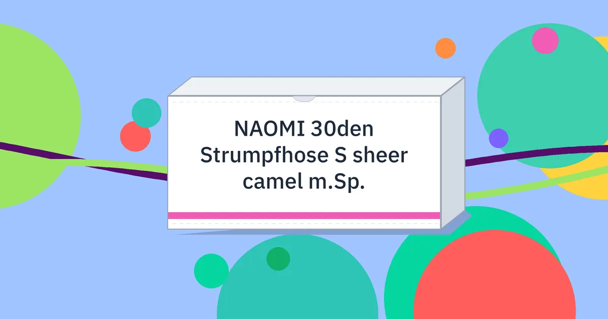 Symbolbild: Packung mit der Aufschrift NAOMI 30den Strumpfhose S sheer camel m.Sp. (PZN 16179024) – Verfügbarkeit und Bezug in Apotheken in Frankfurt am Main