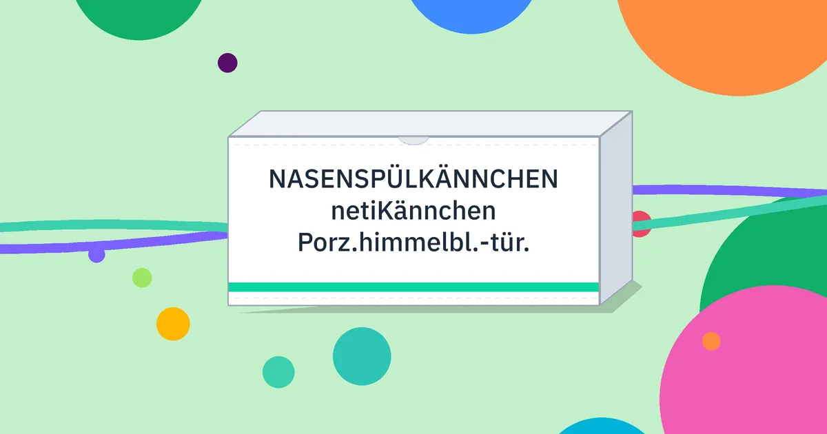 Symbolbild: Packung mit der Aufschrift NASENSPÜLKÄNNCHEN netiKännchen Porz.himmelbl.-tür. (PZN 12409734) – Verfügbarkeit und Bezug in Apotheken in Frankfurt am Main