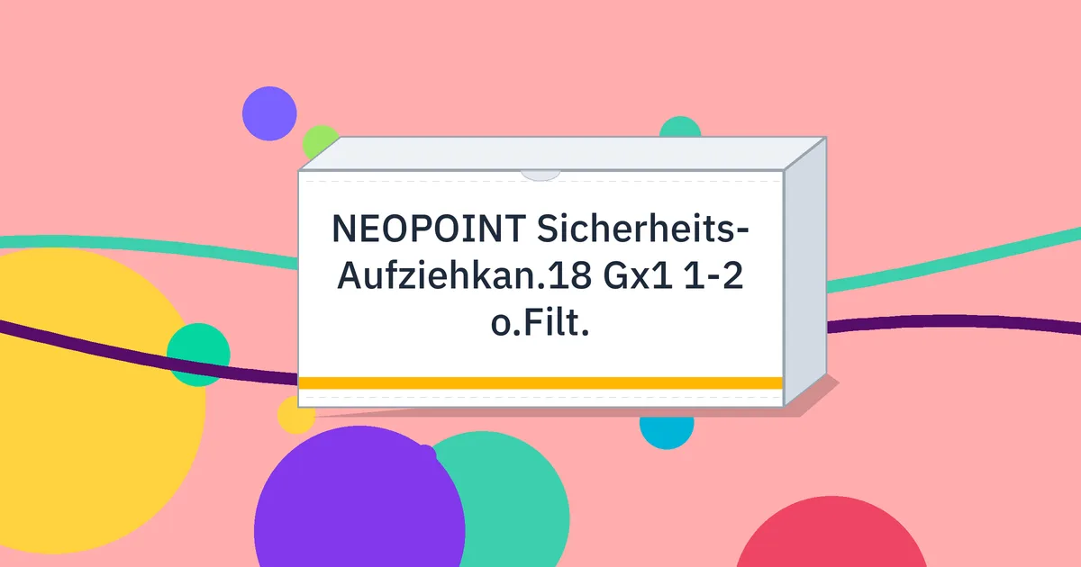 Symbolbild: Packung mit der Aufschrift NEOPOINT Sicherheits-Aufziehkan.18 Gx1 1-2 o.Filt. (PZN 20066219) – Verfügbarkeit und Bezug in Apotheken in Frankfurt am Main
