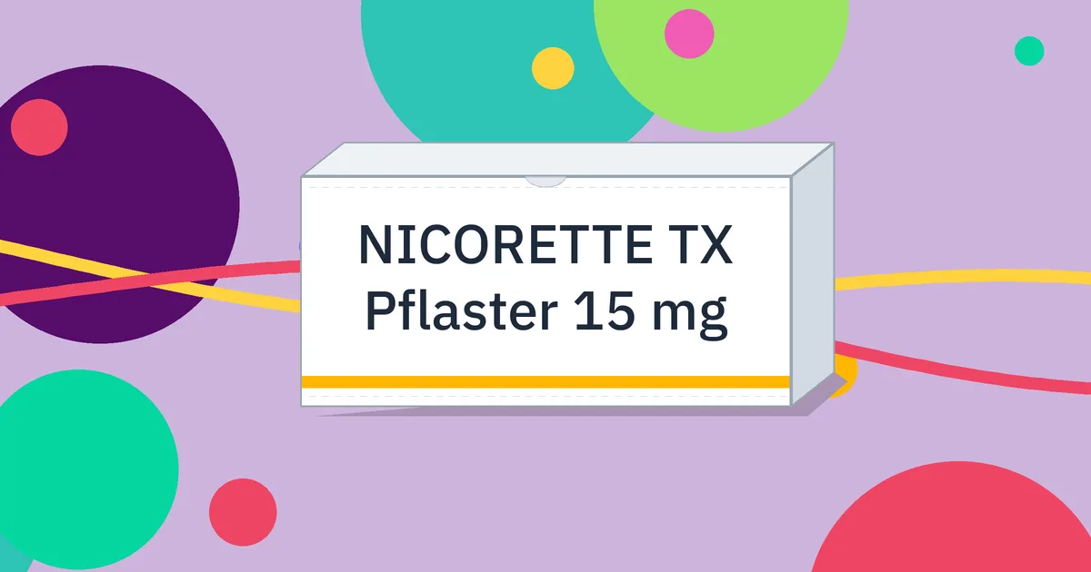 Symbolbild: Packung mit der Aufschrift NICORETTE TX Pflaster 15 mg (PZN 03273514) – Verfügbarkeit und Bezug in Apotheken in Frankfurt am Main