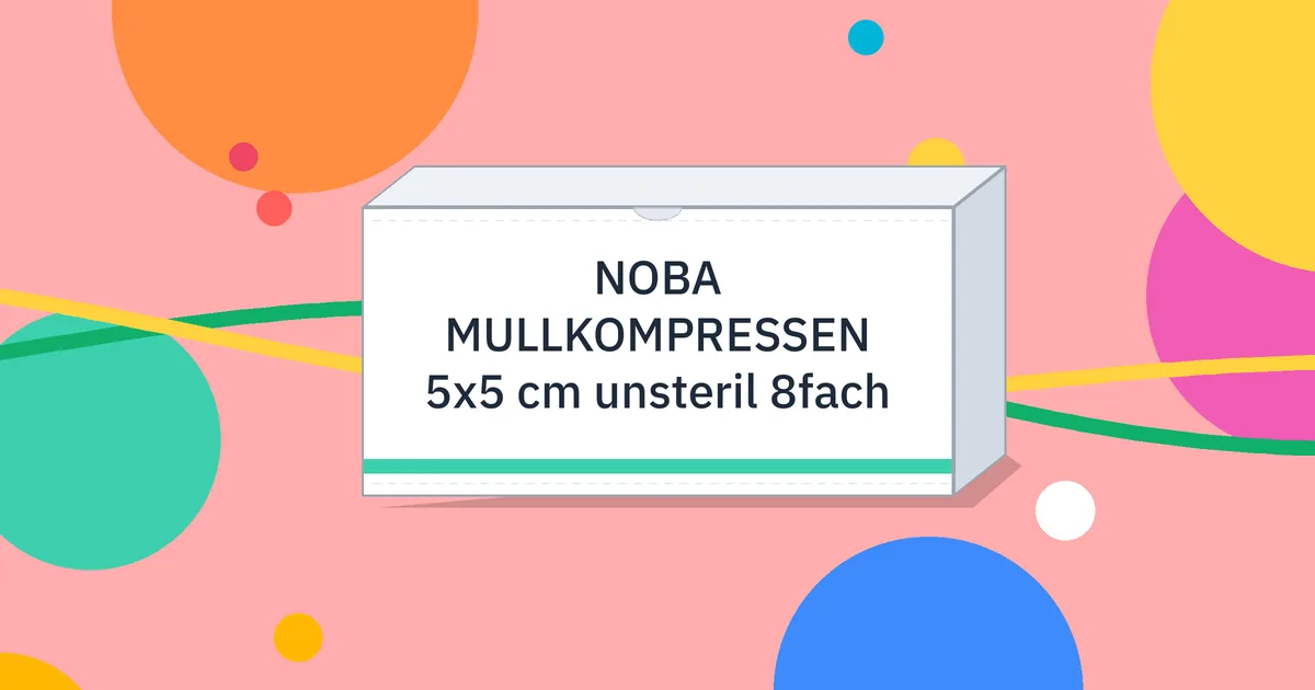 Symbolbild: Packung mit der Aufschrift NOBA MULLKOMPRESSEN 5x5 cm unsteril 8fach (PZN 05526936) – Verfügbarkeit und Bezug in Apotheken in Frankfurt am Main