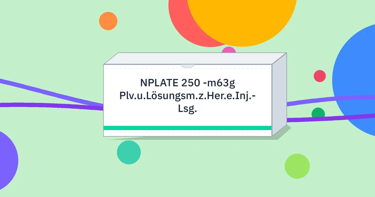Symbolbild: Packung mit der Aufschrift NPLATE 250 -m63g Plv.u.Lösungsm.z.Her.e.Inj.-Lsg. (PZN 17154931) – Verfügbarkeit und Bezug in Apotheken in Frankfurt am Main