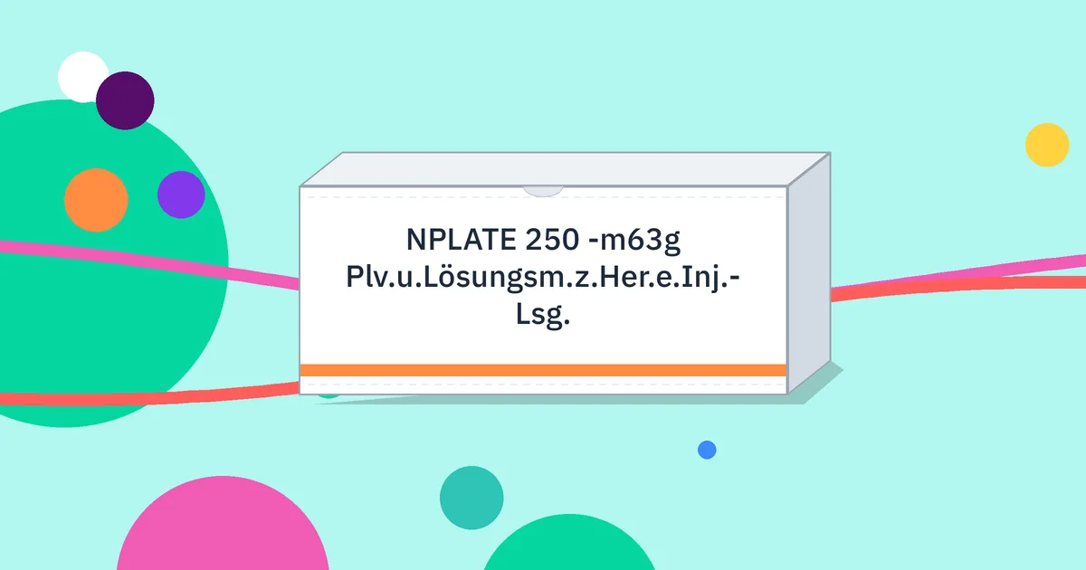 Symbolbild: Packung mit der Aufschrift NPLATE 250 -m63g Plv.u.Lösungsm.z.Her.e.Inj.-Lsg. (PZN 19344647) – Verfügbarkeit und Bezug in Apotheken in Frankfurt am Main