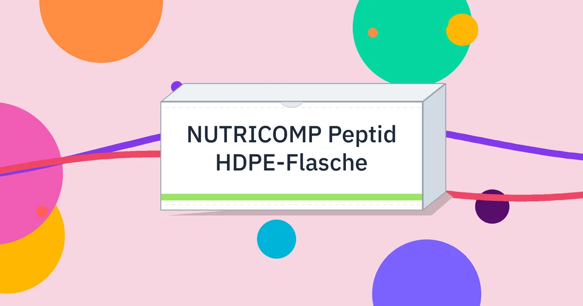 Symbolbild: Packung mit der Aufschrift NUTRICOMP Peptid HDPE-Flasche (PZN 18323198) – Verfügbarkeit und Bezug in Apotheken in Frankfurt am Main