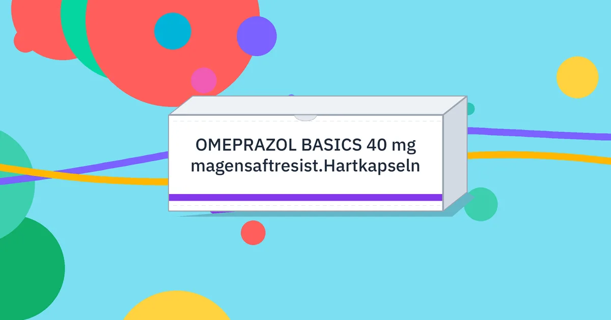 Symbolbild: Packung mit der Aufschrift OMEPRAZOL BASICS 40 mg magensaftresist.Hartkapseln (PZN 13234745) – Verfügbarkeit und Bezug in Apotheken in Frankfurt am Main