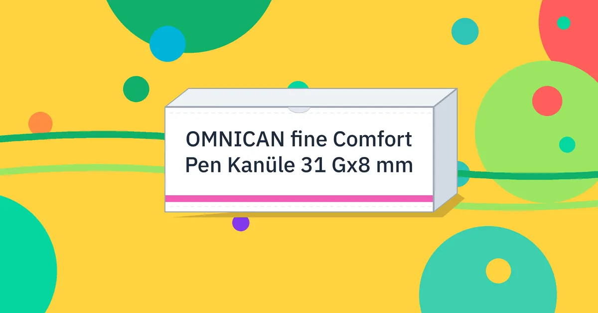 Symbolbild: Packung mit der Aufschrift OMNICAN fine Comfort Pen Kanüle 31 Gx8 mm (PZN 15253994) – Verfügbarkeit und Bezug in Apotheken in Frankfurt am Main