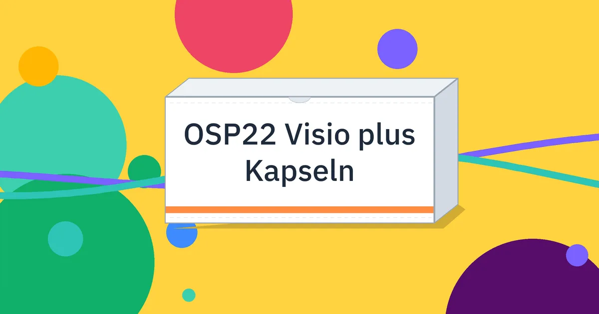 Symbolbild: Packung mit der Aufschrift OSP22 Visio plus Kapseln (PZN 14386440) – Verfügbarkeit und Bezug in Apotheken in Frankfurt am Main