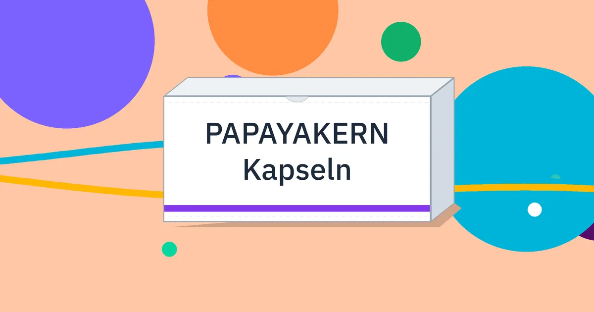 Symbolbild: Packung mit der Aufschrift PAPAYAKERN Kapseln (PZN 15893618) – Verfügbarkeit und Bezug in Apotheken in Frankfurt am Main