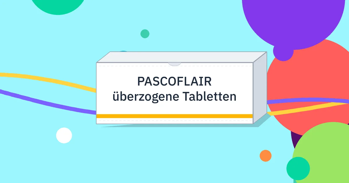 Symbolbild: Packung mit der Aufschrift PASCOFLAIR überzogene Tabletten (PZN 14290065) – Verfügbarkeit und Bezug in Apotheken in Frankfurt am Main