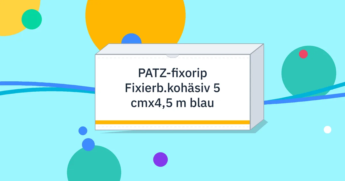 Symbolbild: Packung mit der Aufschrift PATZ-fixorip Fixierb.kohäsiv 5 cmx4,5 m blau (PZN 18450011) – Verfügbarkeit und Bezug in Apotheken in Frankfurt am Main