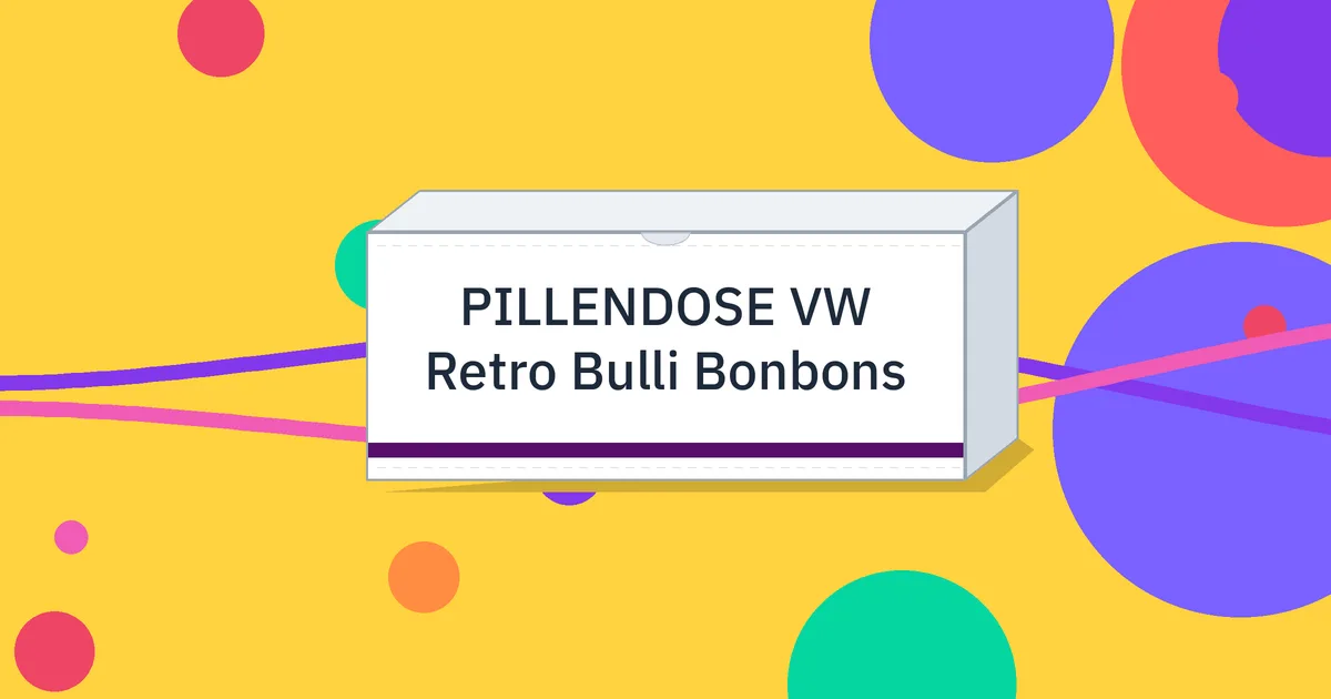 Symbolbild: Packung mit der Aufschrift PILLENDOSE VW Retro Bulli Bonbons (PZN 11159212) – Verfügbarkeit und Bezug in Apotheken in Frankfurt am Main